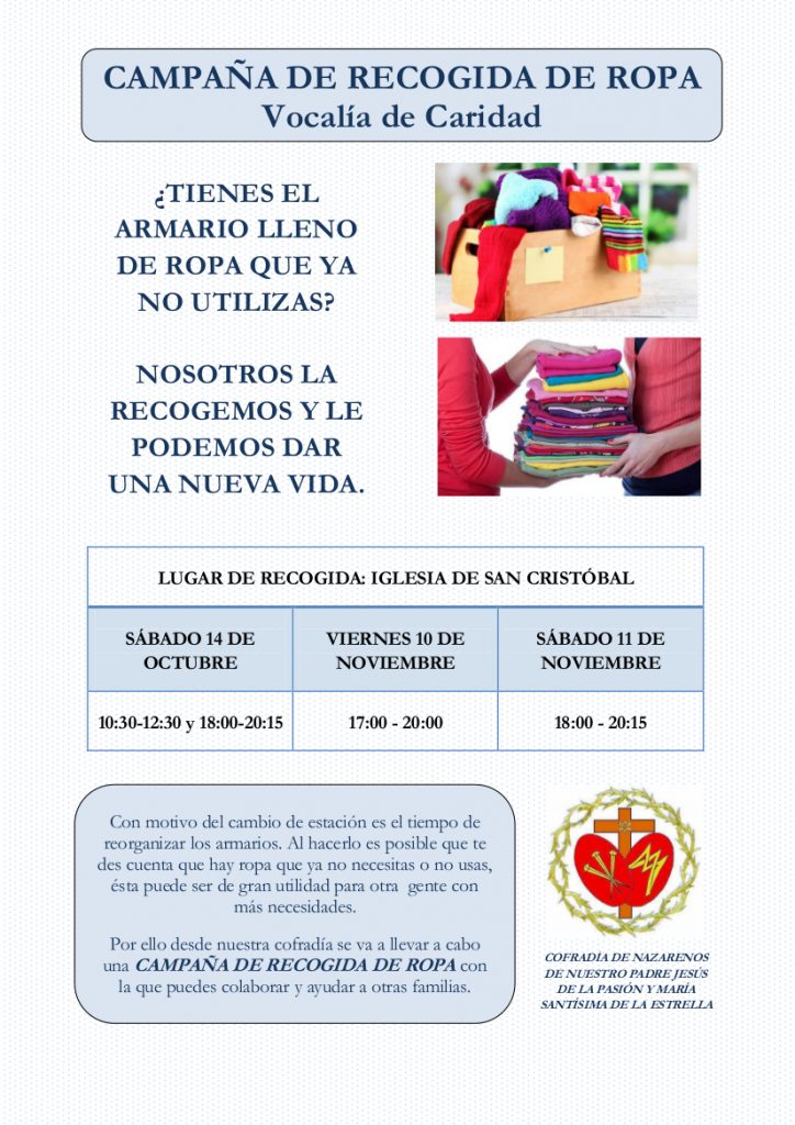 Campaña de recogida de ropa - Cofradia de La Estrella